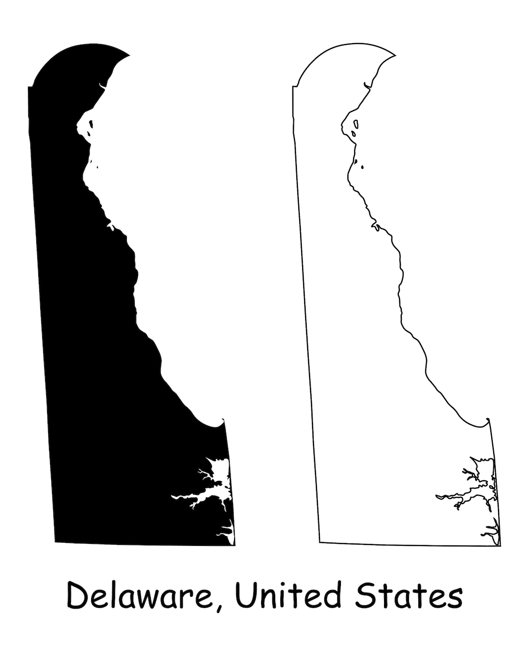 Delaware Map SVG, DE USA United States of America Us, Black and White ...