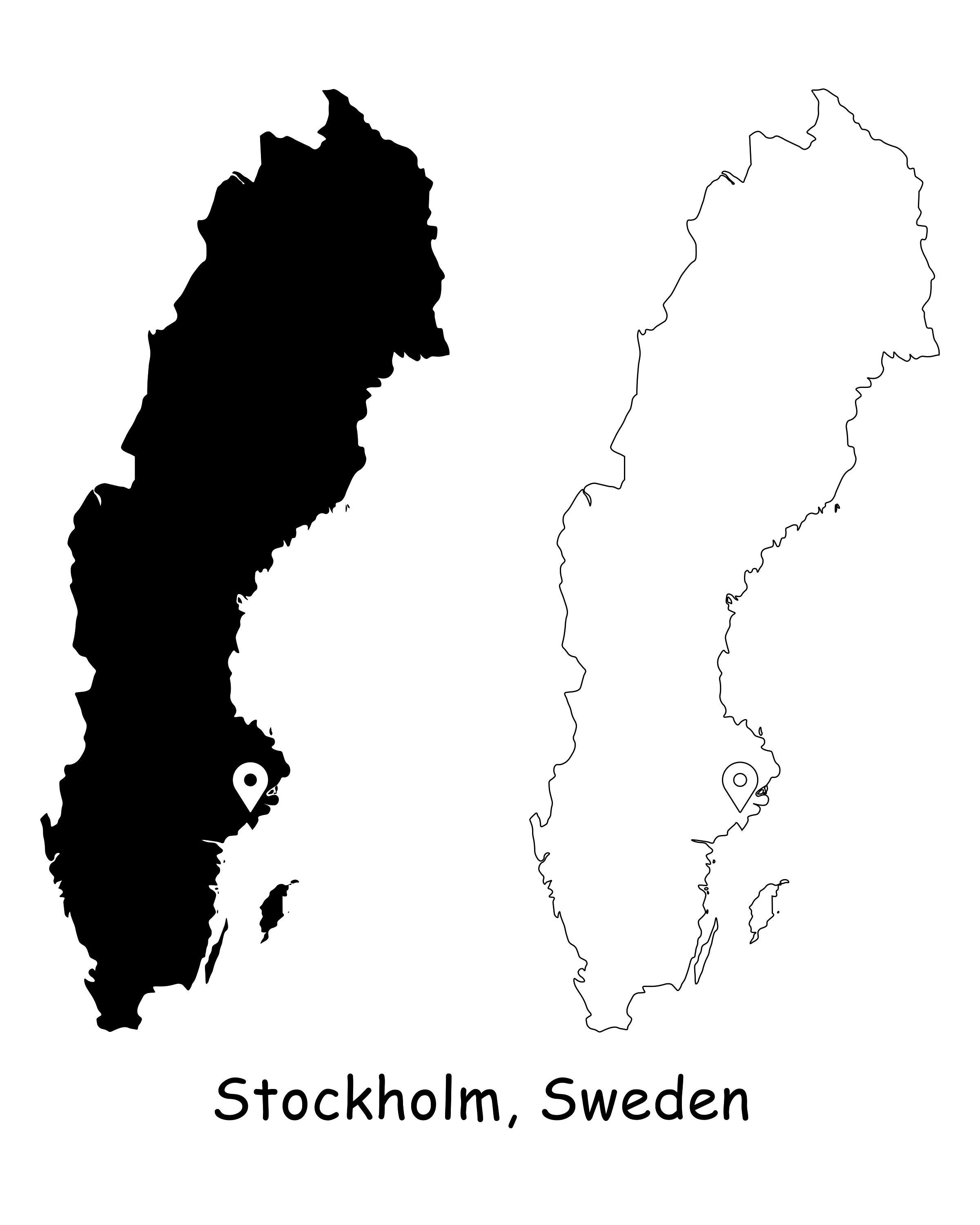 Stockholm Sweden Map Capital City Country Location Pin Black White ...