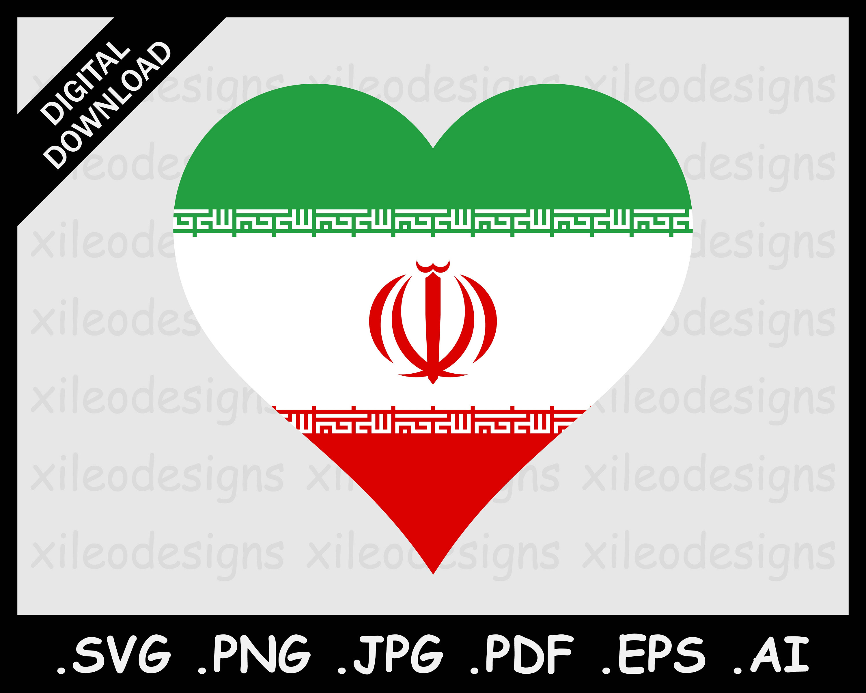 Iran Heart Flag SVG Iranian Love Shape Banner National - Etsy