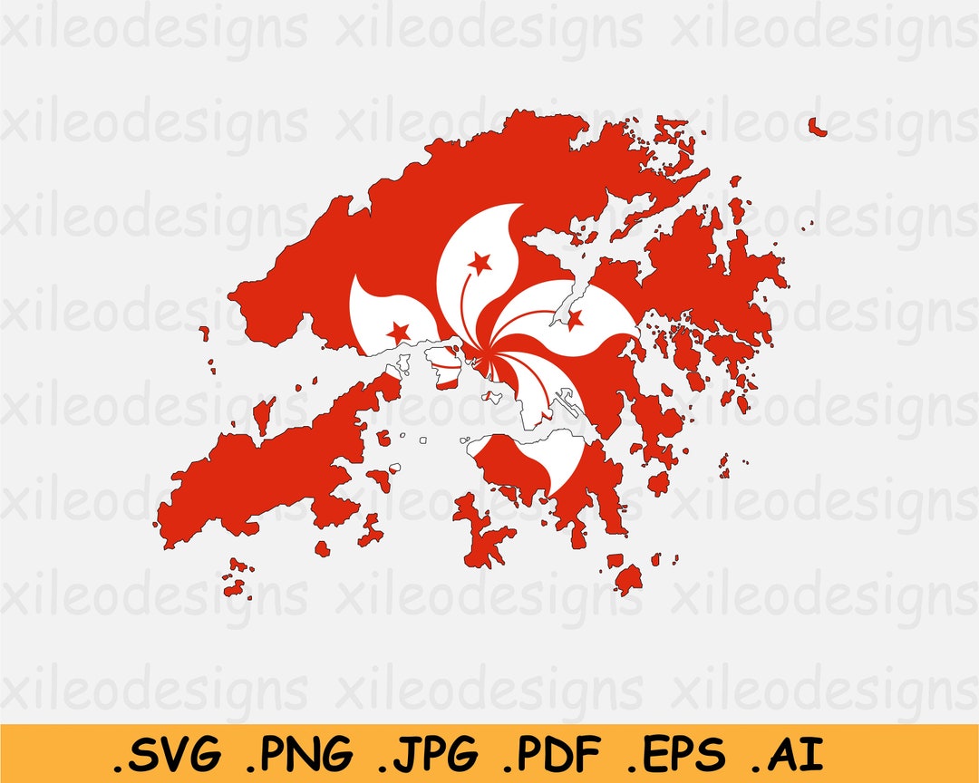 Hong Kong Flag Map SVG, H.K. SVG Cricut Cut File, Country Nation ...