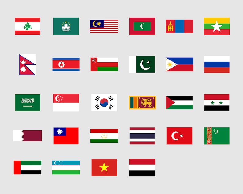 Asia Country Flags SVG Bundle Set Asian Countries Flag SVG - Etsy