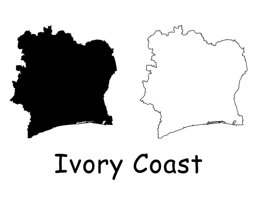 Map of Ivory Coast, Ivory Coast Map, Black and White Detailed Solid ...