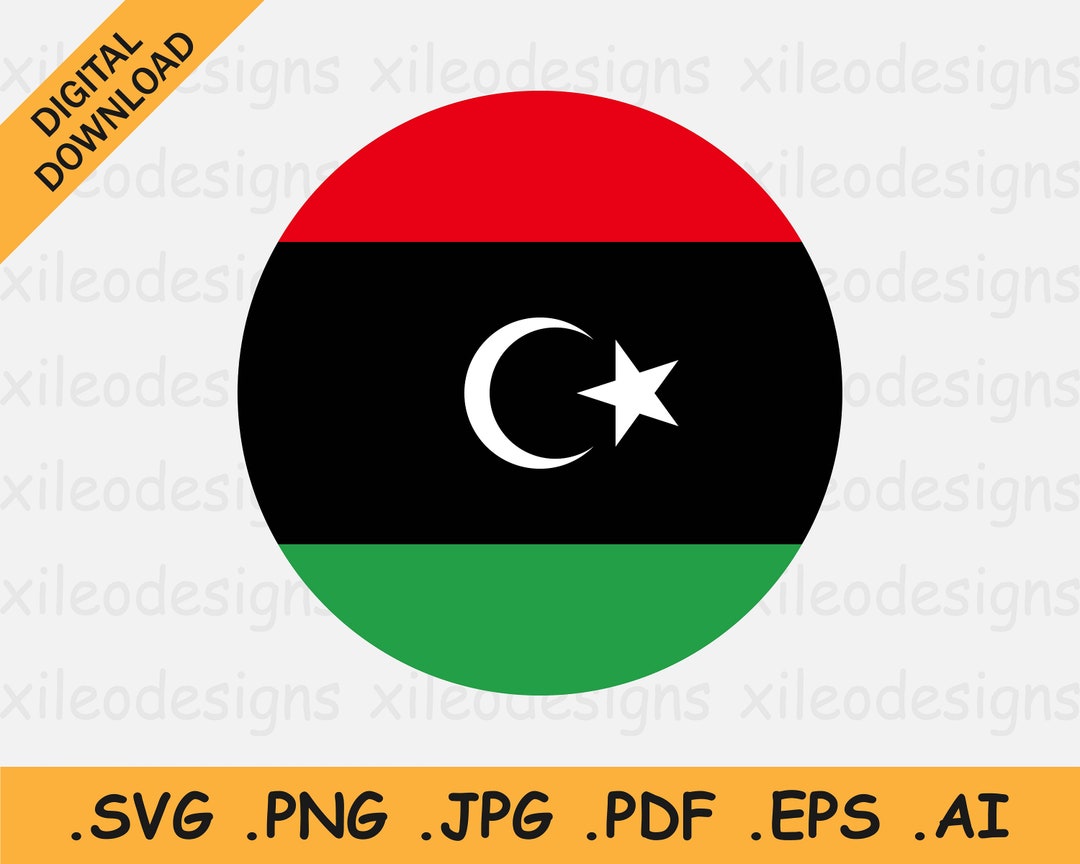 Libya Round Flag SVG Libyan Circular Banner, National Circle Button Icon, Cricut Cut File ...