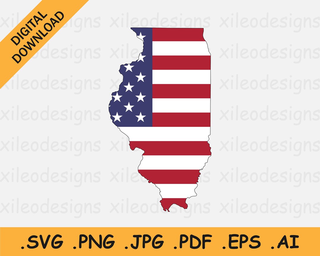 Illinois Map US Flag Svg, IL USA on American Flag, America State Banner ...