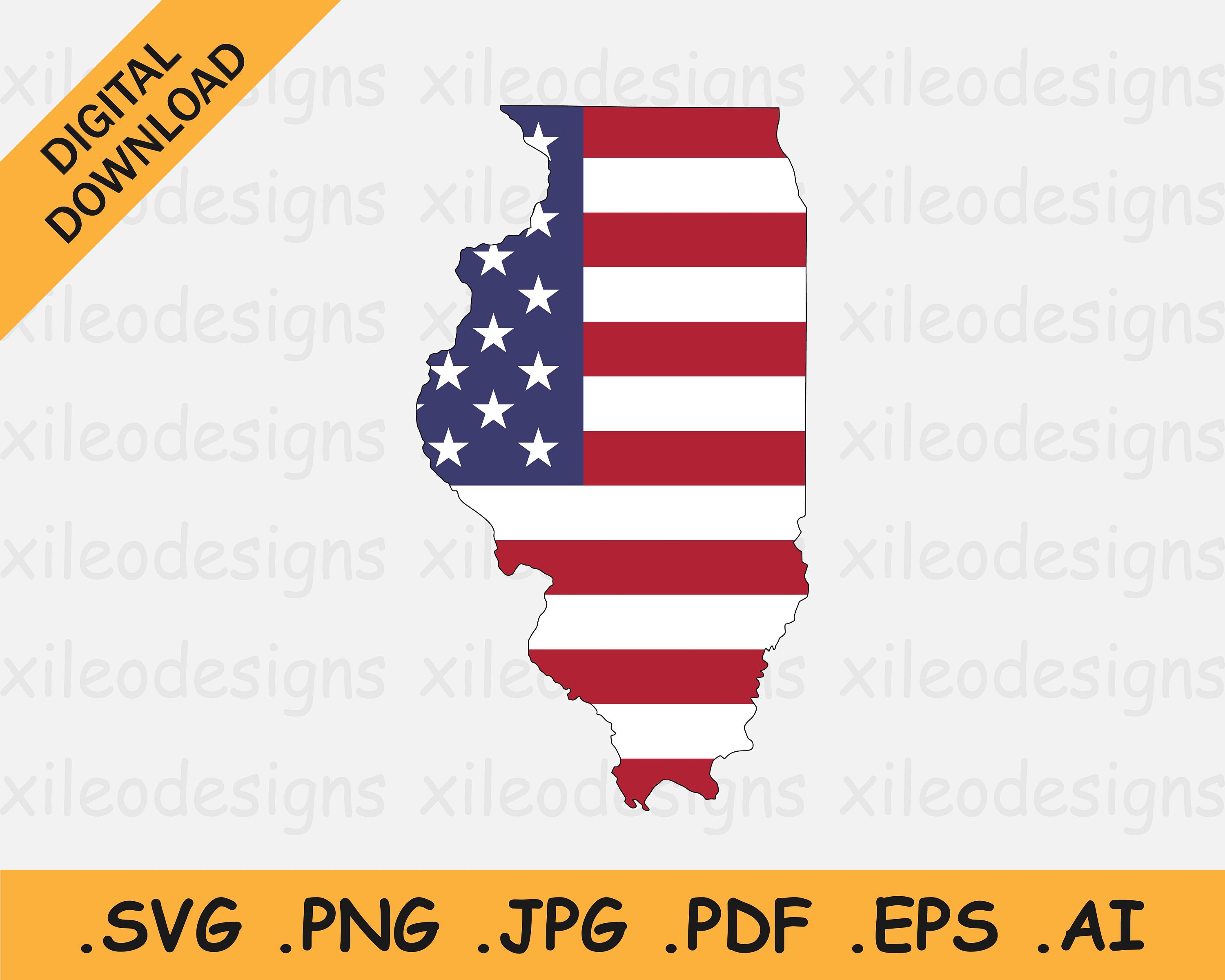 Illinois Map US Flag Svg IL USA on American Flag America - Etsy UK