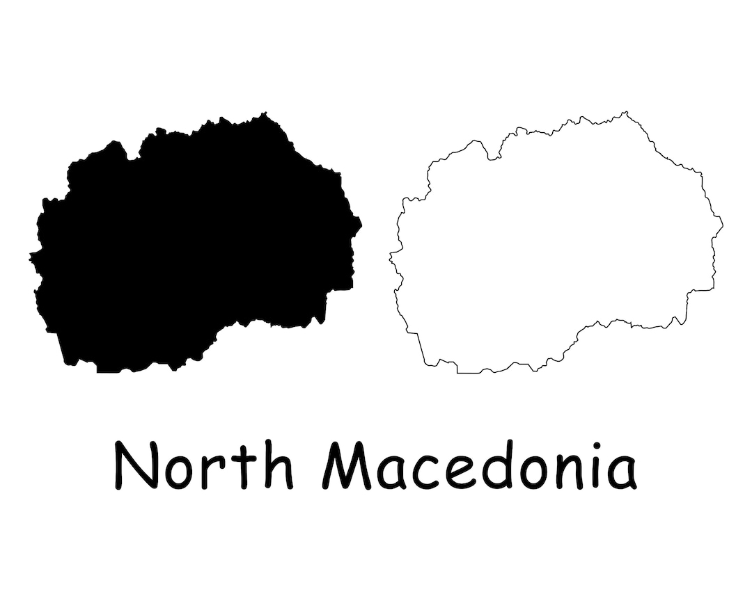 North Macedonia Map, Black and White Detailed Solid Outline Boundary ...