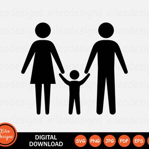 Family Icon SVG - Father Mother Child Parent Kid Son Boy Stick Figure ...