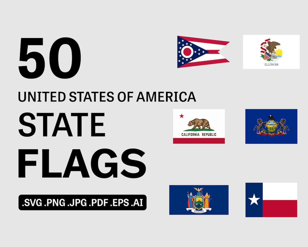 USA State Flags SVG Bundle Set, United States of America US States Flag ...