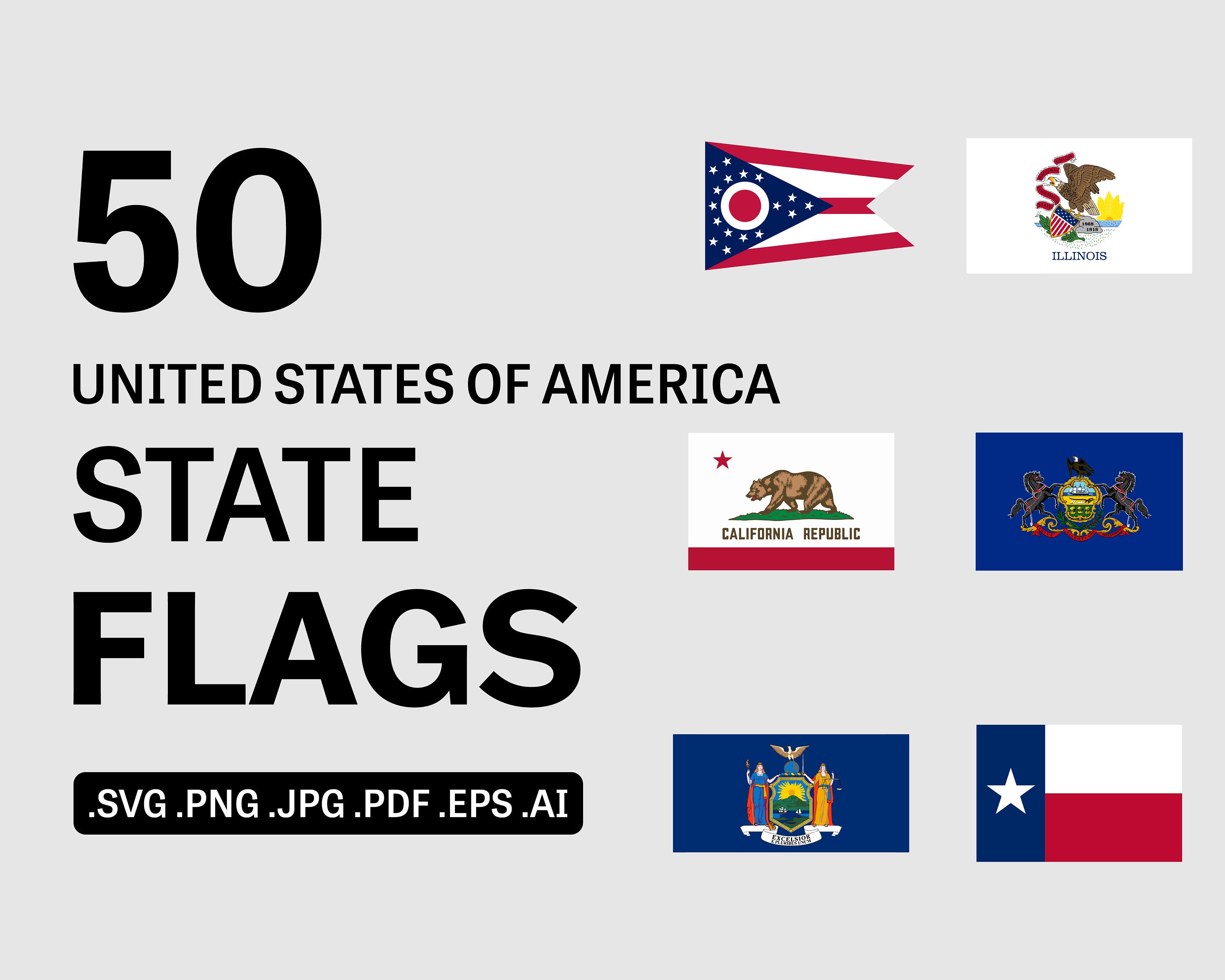 USA State Flags SVG Bundle Set, United States of America US States Flag ...