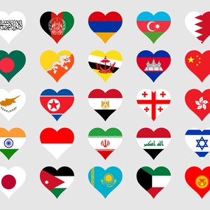 Asian Countries National Heart Flags SVG Bundle Set, Asia Country ...