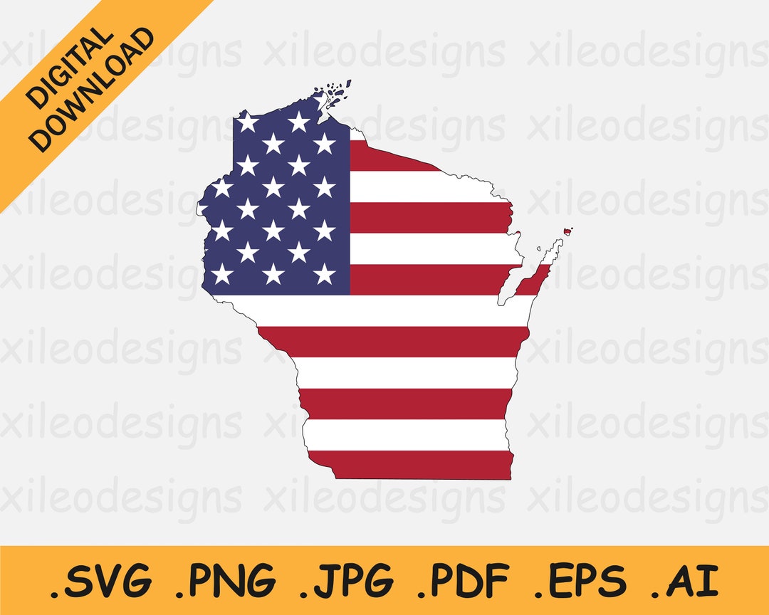 Wisconsin Map US Flag Svg - WI USA on American Flag, America State ...