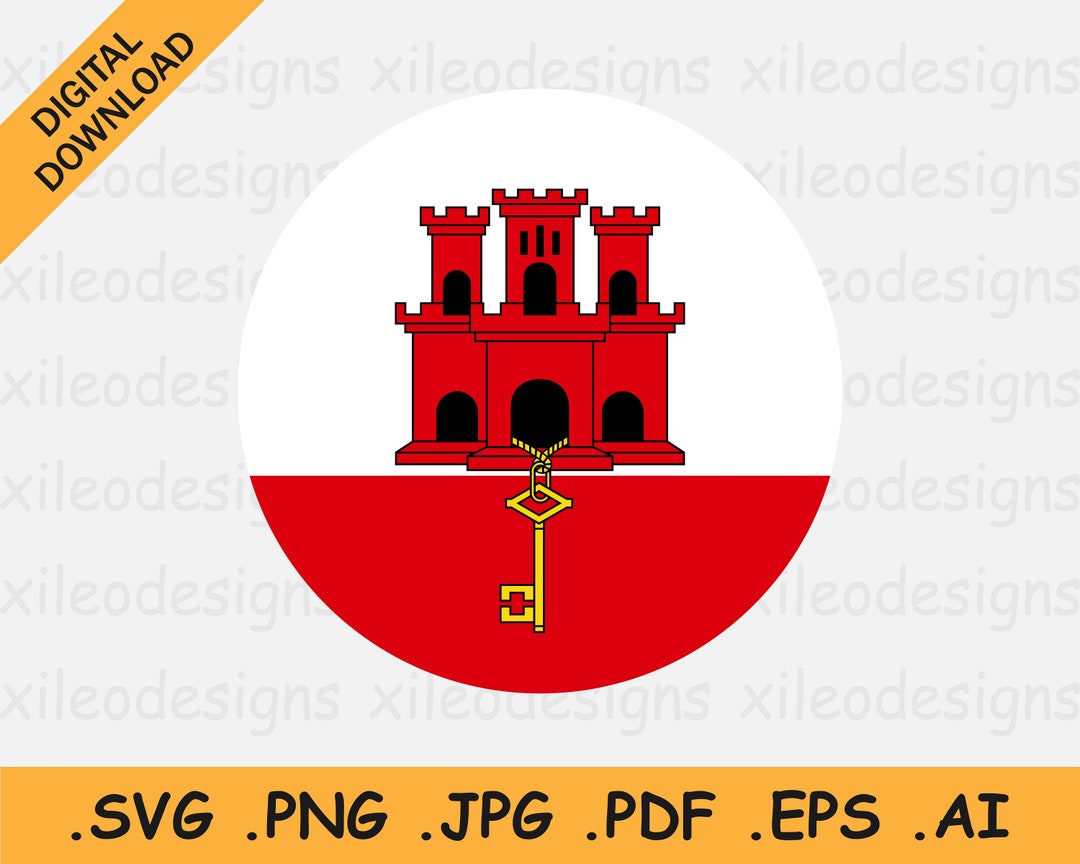 Gibraltar Round Flag SVG, British Overseas Territory Circular Circle ...