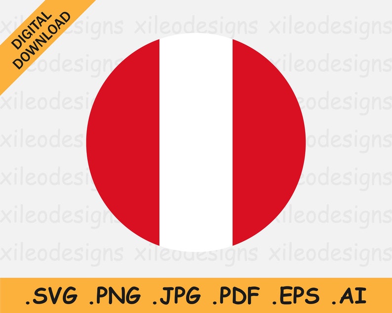 Peru Round Flag SVG, Peruvian Circle Icon, National Circular Banner Button Badge Cricut Cut File ...