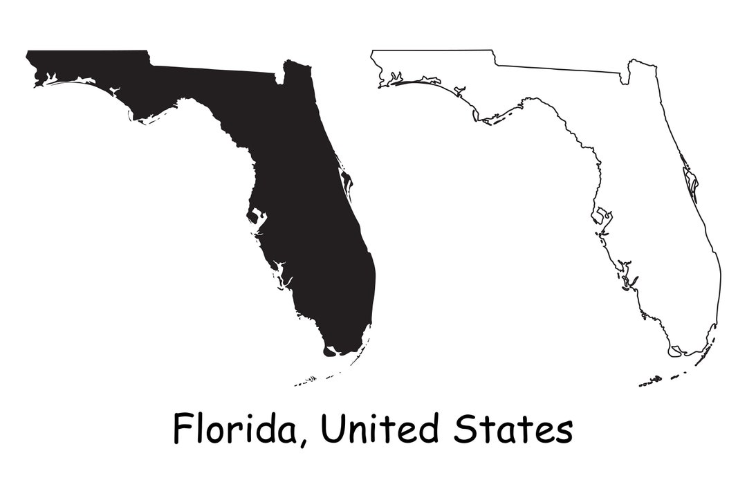 Florida Map SVG - FL USA United States of America Us, Black and White ...