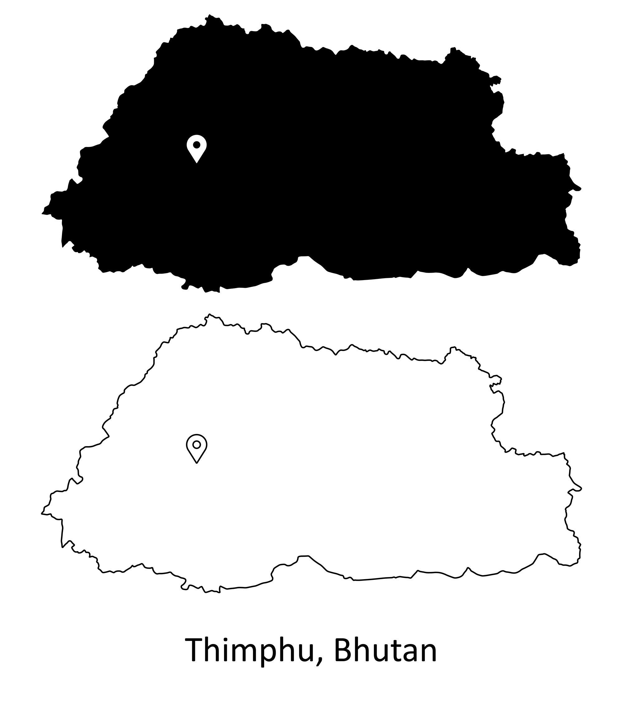 Thimphu Bhutan Map Capital City Country Location Pin Black | Etsy