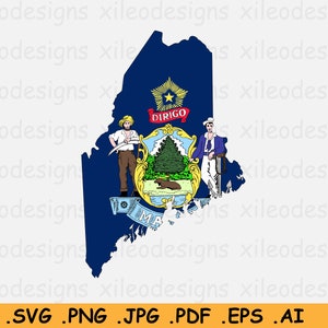 Maine Map Flag SVG - ME USA United States of America, State Border ...