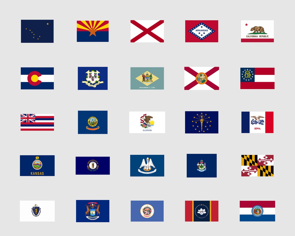 USA State Flags SVG Bundle Set United States of America US - Etsy