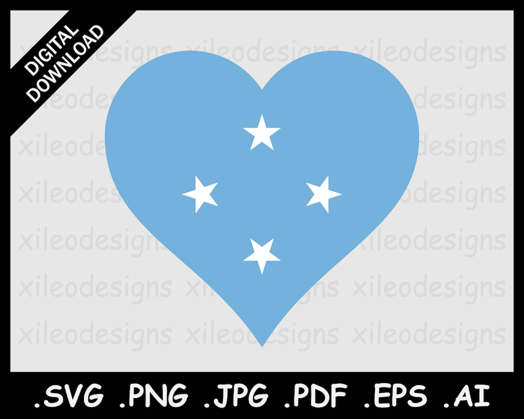Micronesia Heart Flag SVG, Micronesian Love Shape Country National Flag ...