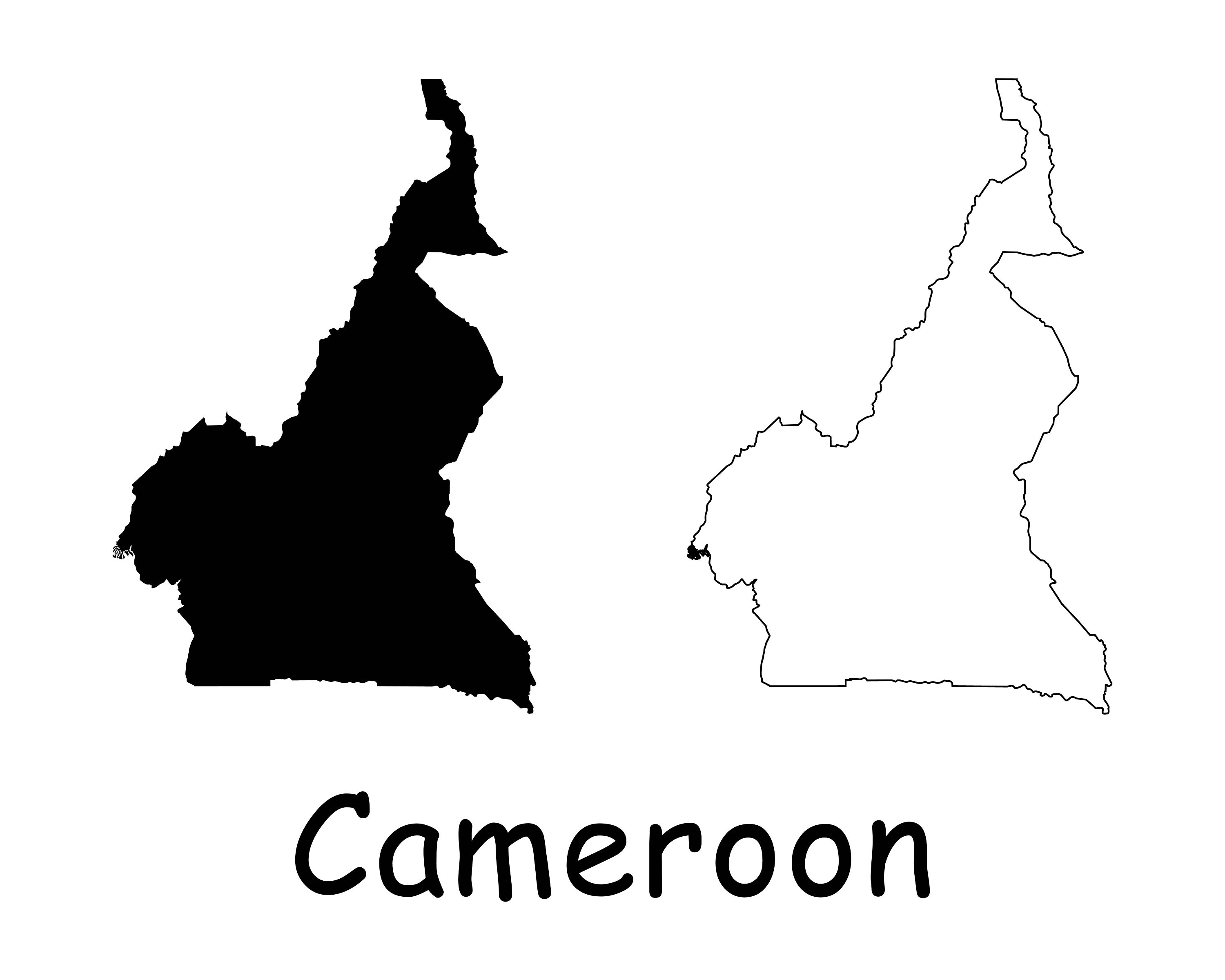 Map of Cameroon, Cameroonian Map, Black White Detailed Solid Outline ...