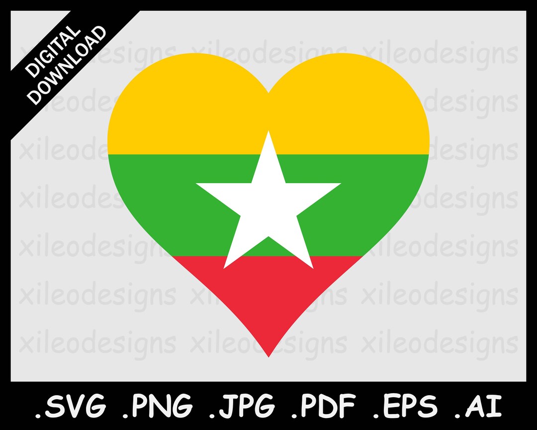 Myanmar Heart Flag SVG, Burma Love Shape Country National Flag Digital ...