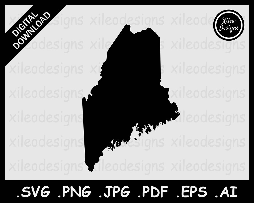 Maine Map SVG, ME USA State Boundary Border Map, Mainer United States ...
