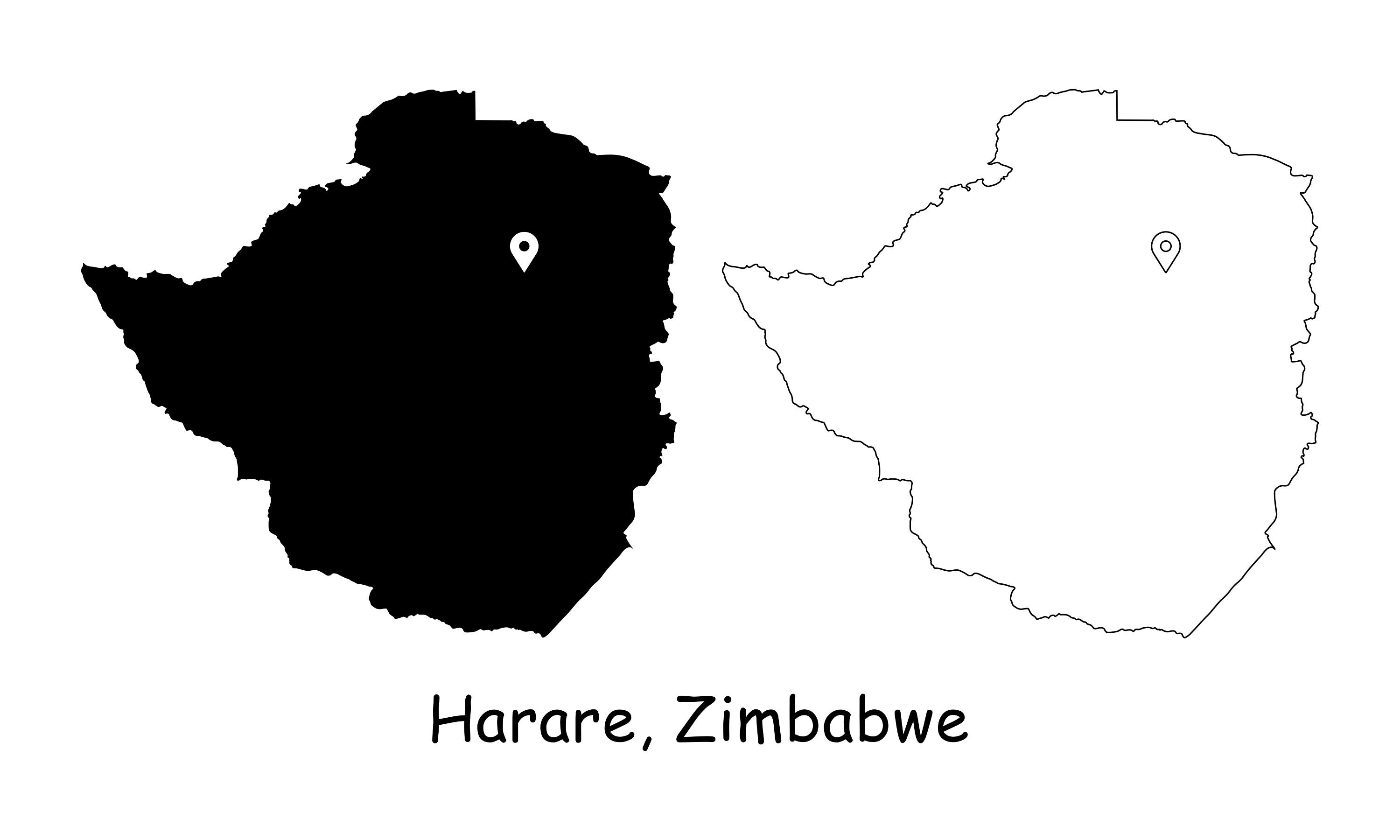 Harare Zimbabwe Map Capital City Country Location Pin Black - Etsy