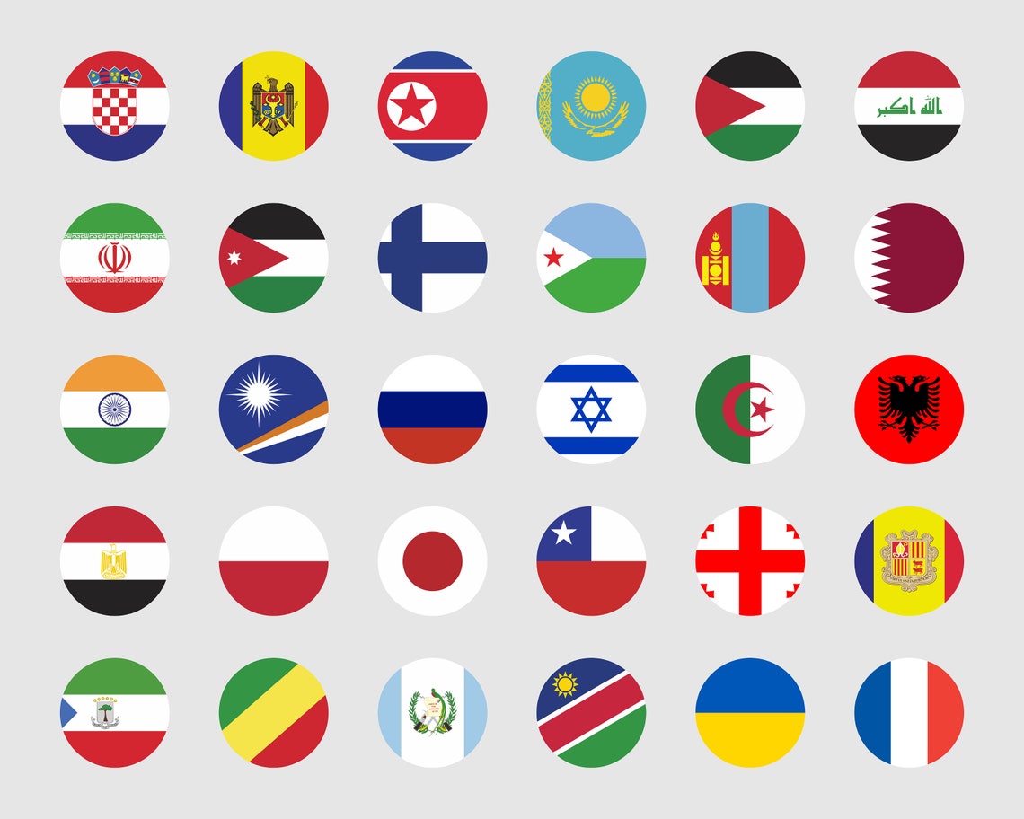 World Countries Round Flags SVG Bundle Set Global Country | Etsy