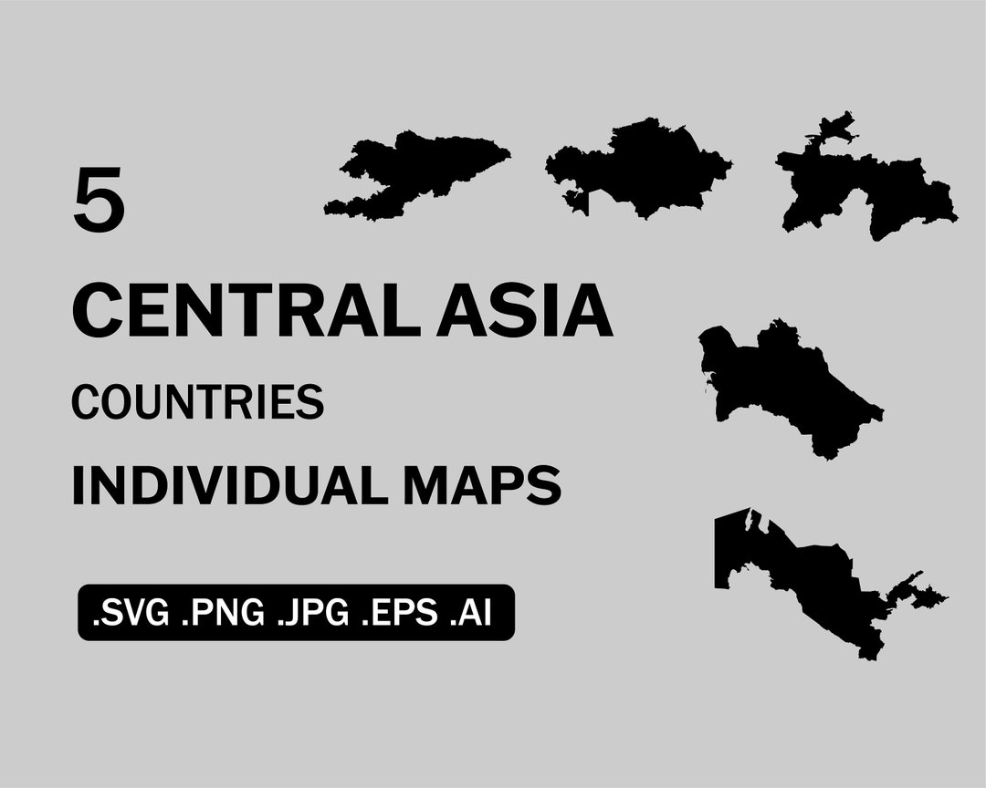 Central Asia Country Map, Asian Nation National Countries Outline Maps ...