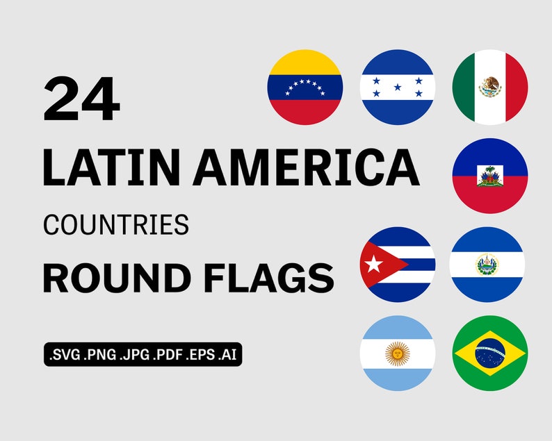 Latin America Country Round Flags SVG Bundle Set Countries | Etsy