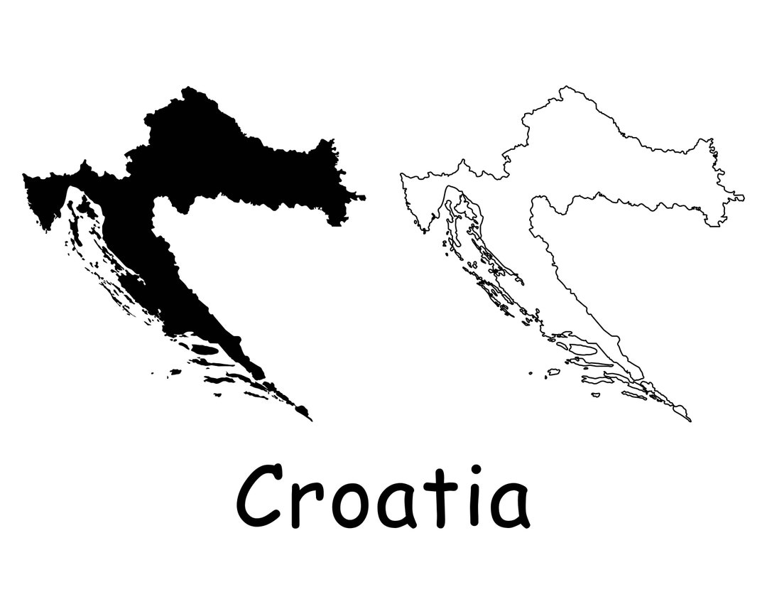 Map of Croatia, Croatian Map, Black and White Detailed Solid Outline ...