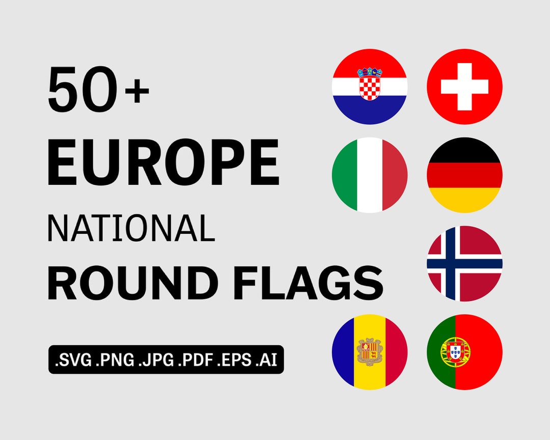 European Countries Round Flags SVG Bundle Set, Europe Country Circle ...