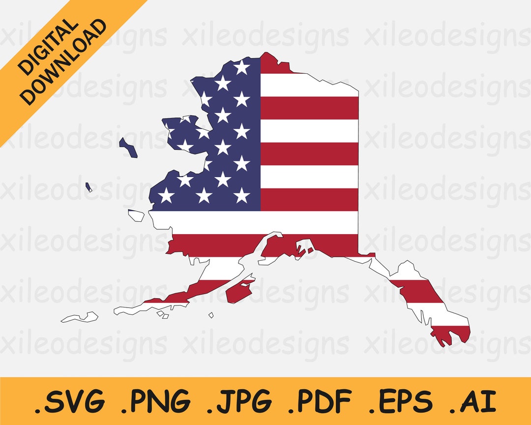Alaska Map US Flag Svg, AK USA on American Flag, America State Banner ...