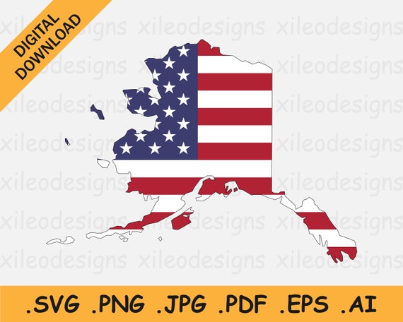 Alaska Map US Flag Svg AK USA on American Flag America State - Etsy
