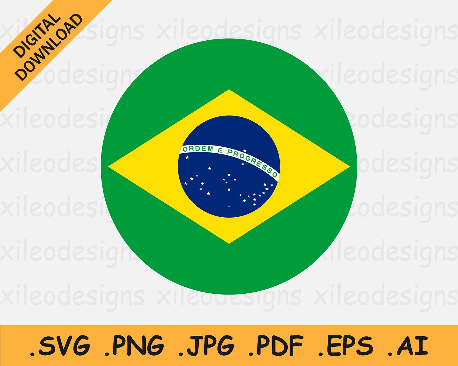 Brazil Round Flag SVG Brazilian Circular Banner National - Etsy