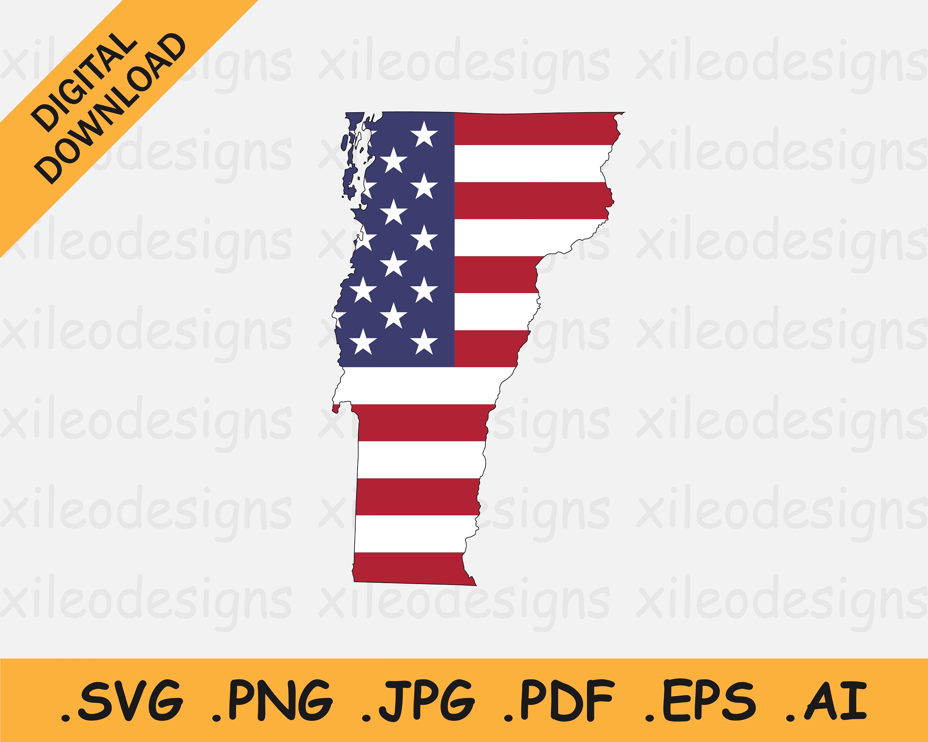 Vermont Map US Flag svg VT USA on American Flag America | Etsy
