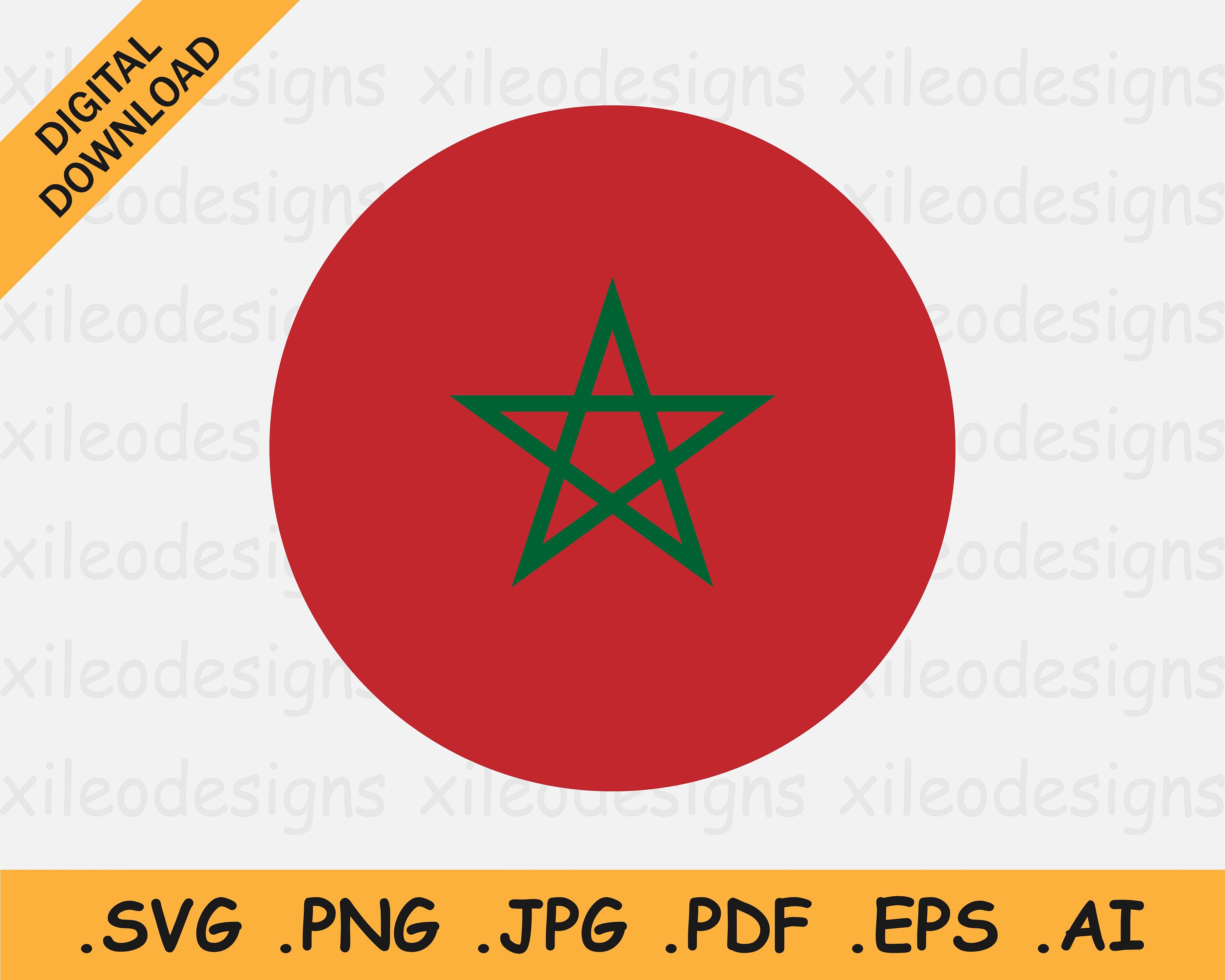 Morocco Round Flag SVG Moroccan Circle Banner National - Etsy