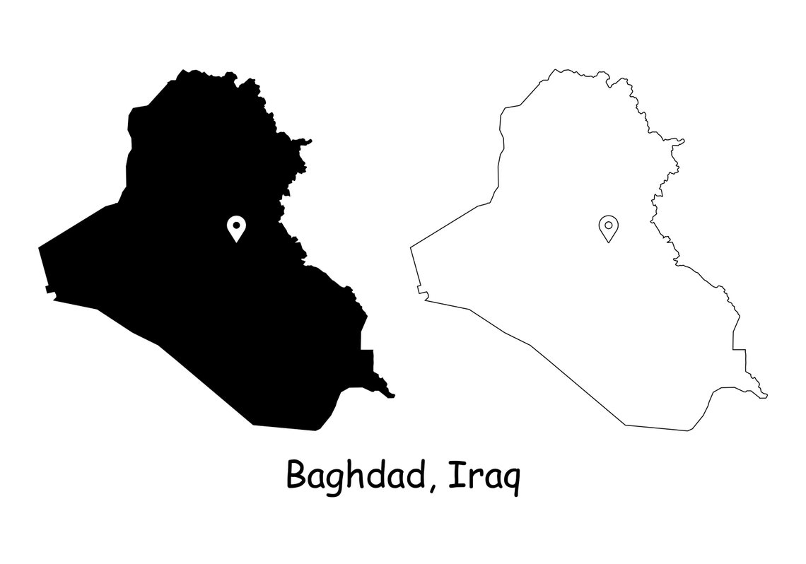 Baghdad Iraq Map Capital City Country Location Pin Black White ...