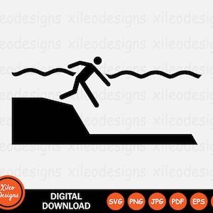 Deep End Icon SVG - Sudden Drop Water Level Warning Danger Pool Sea ...