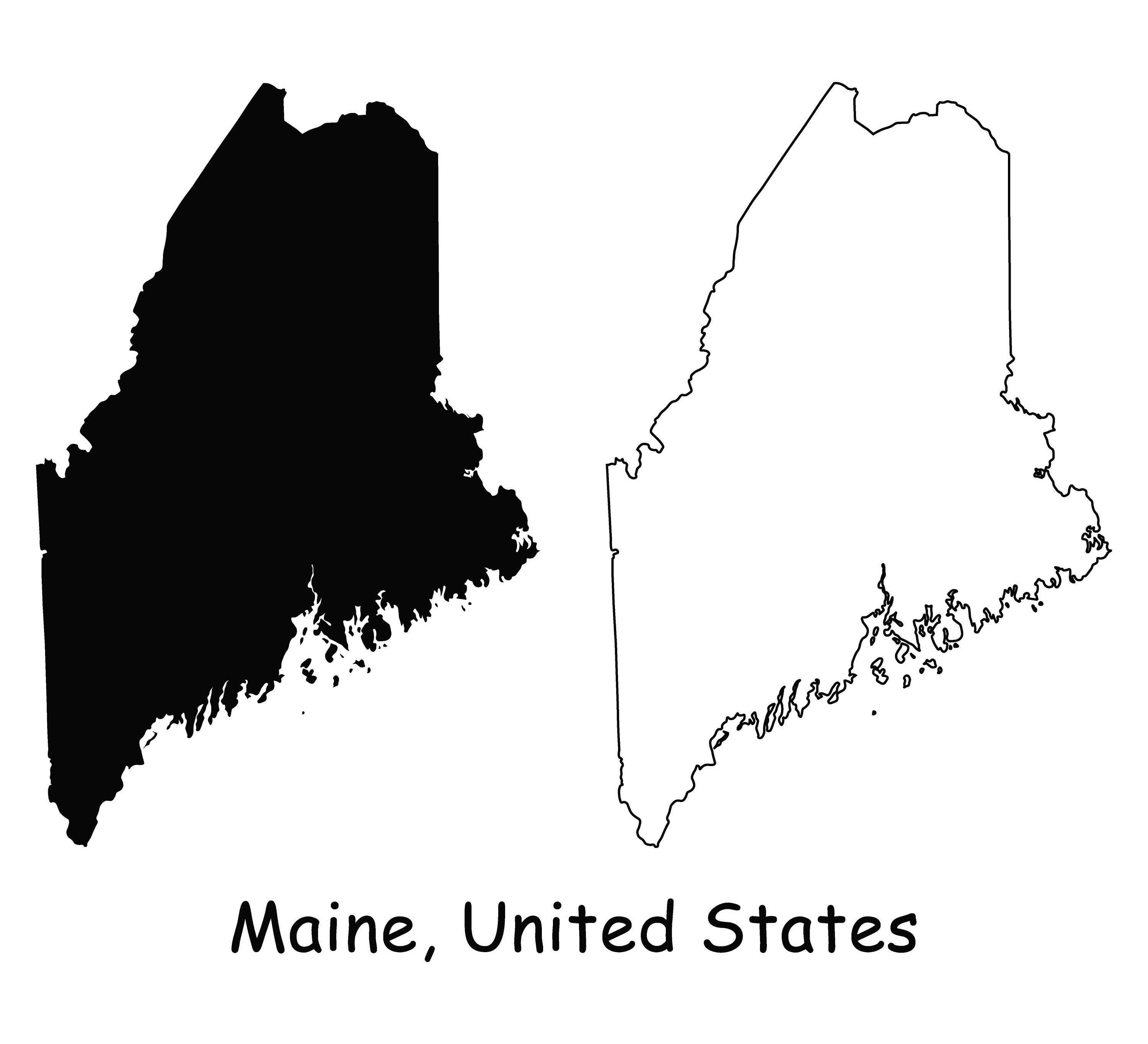 Maine Map SVG ME USA United States of America Us Black White - Etsy ...