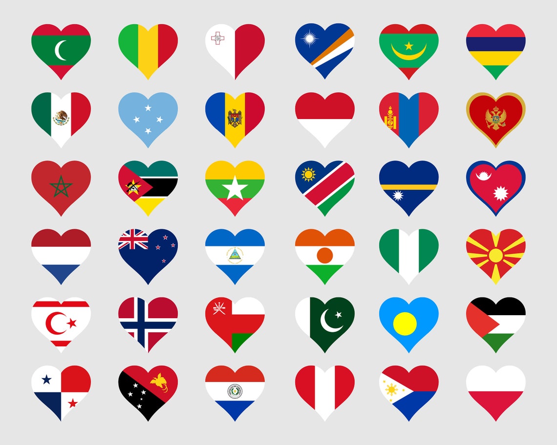 WORLD Countries National Heart Flags SVG Bundle Set Every - Etsy