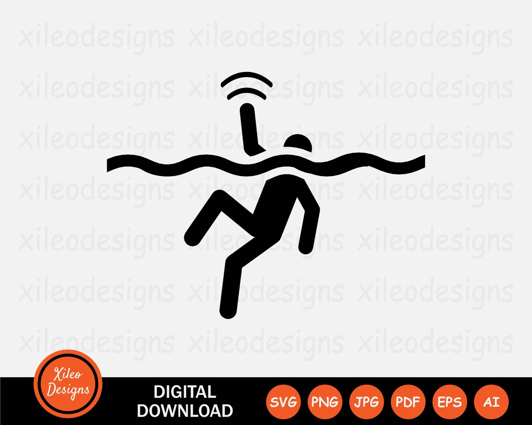 Drowning Icon SVG - Person Drown Drowned Man Calling Wave for Help ...