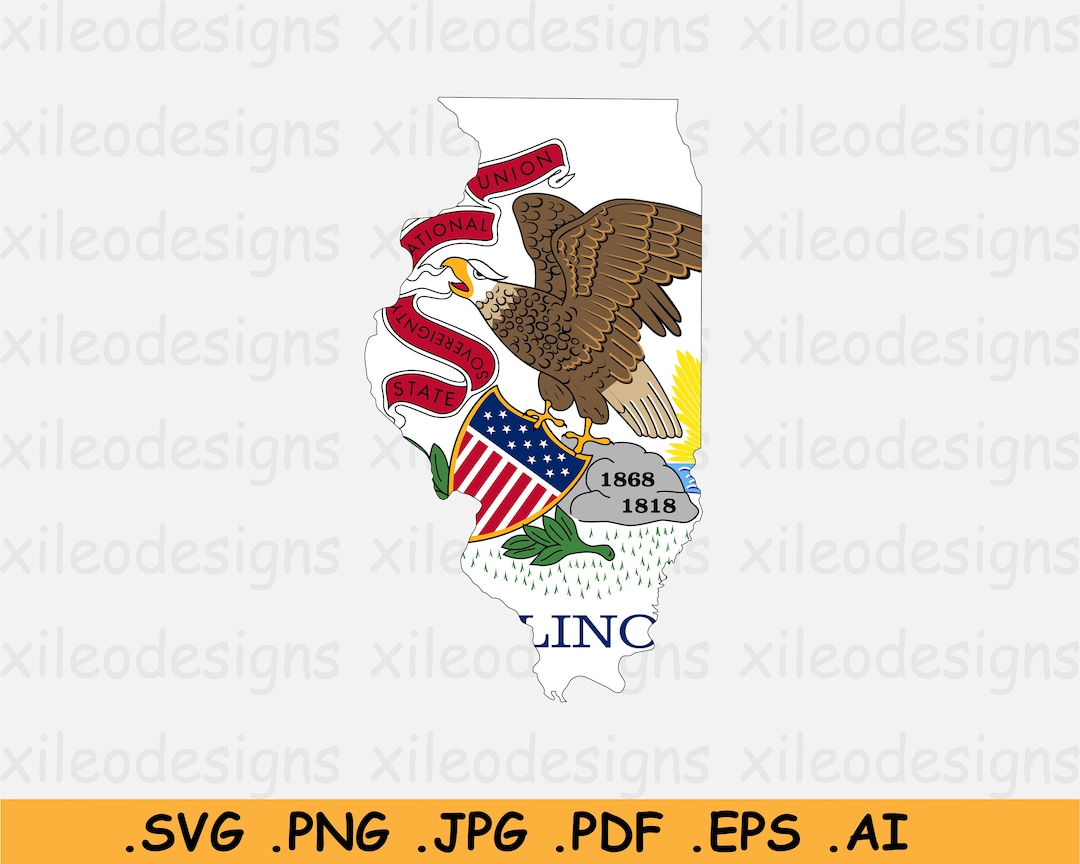 Illinois Flag Map SVG, United States of America, IL USA State Border ...