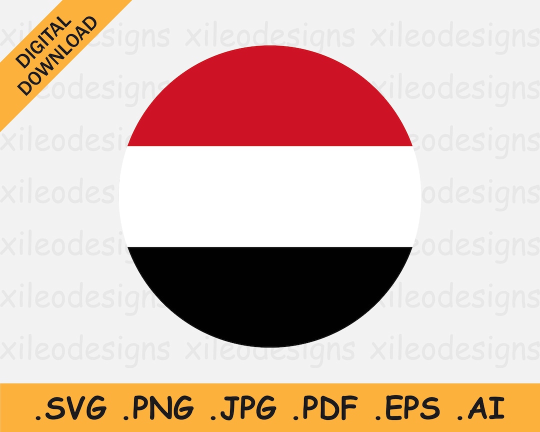 Yemen Round Flag SVG - Yemeni Circular Banner, National Circle Button ...