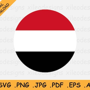 Yemen Round Flag SVG - Yemeni Circular Banner, National Circle Button ...