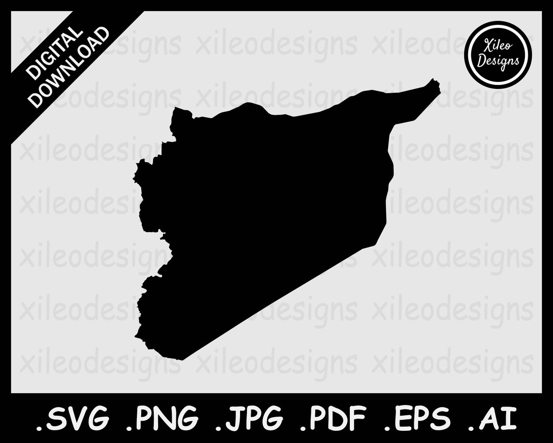 Syria Map SVG, Syrian National Country Boundary Border Map, Black ...