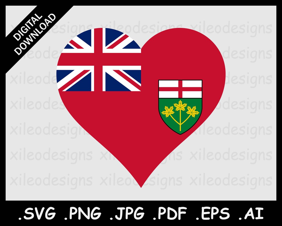 Ontario Canada Heart Flag SVG, ON Canadian Province Love Shape Flag ...