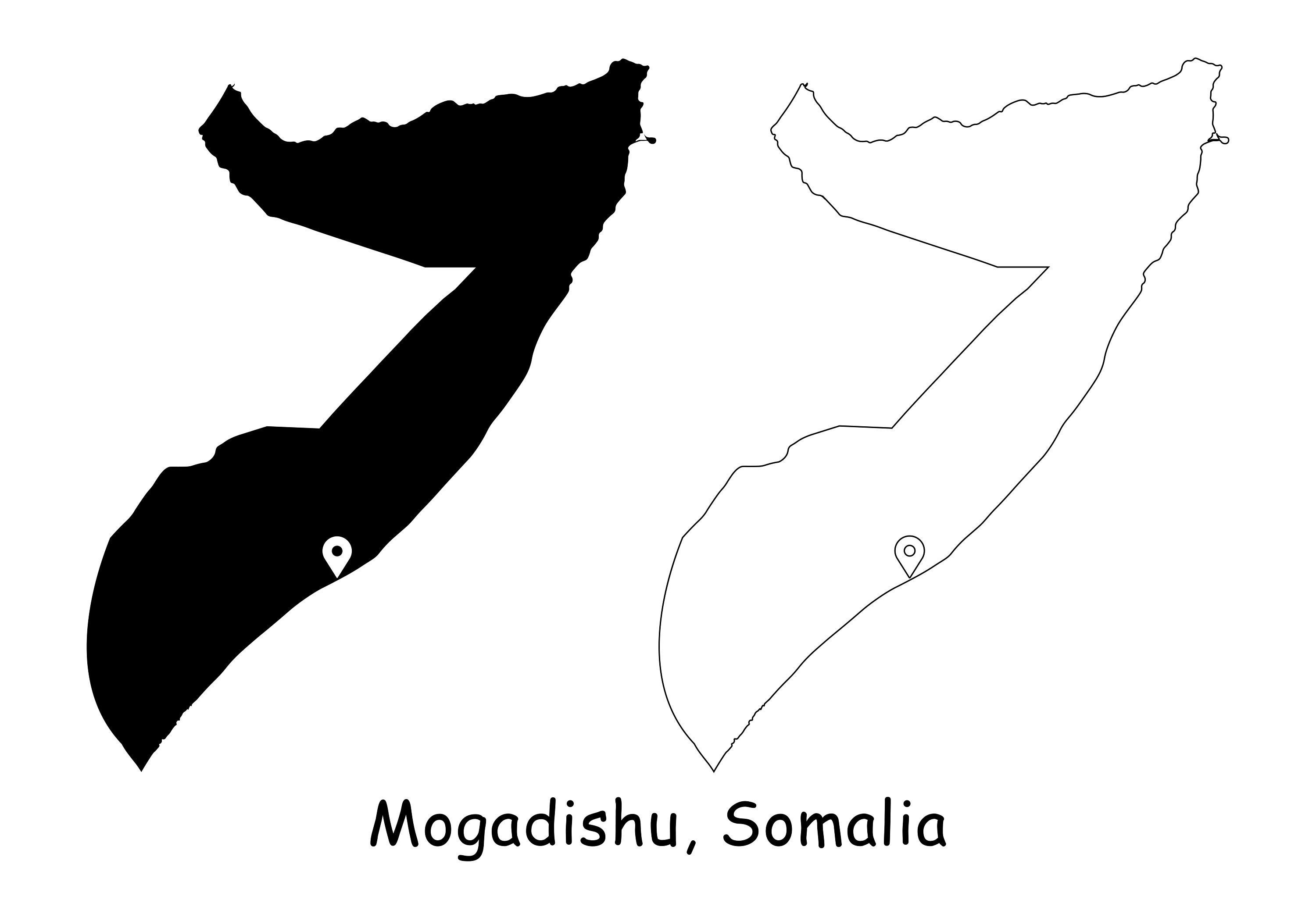Mogadishu Somalia Map Capital City Country Location Pin Black White ...