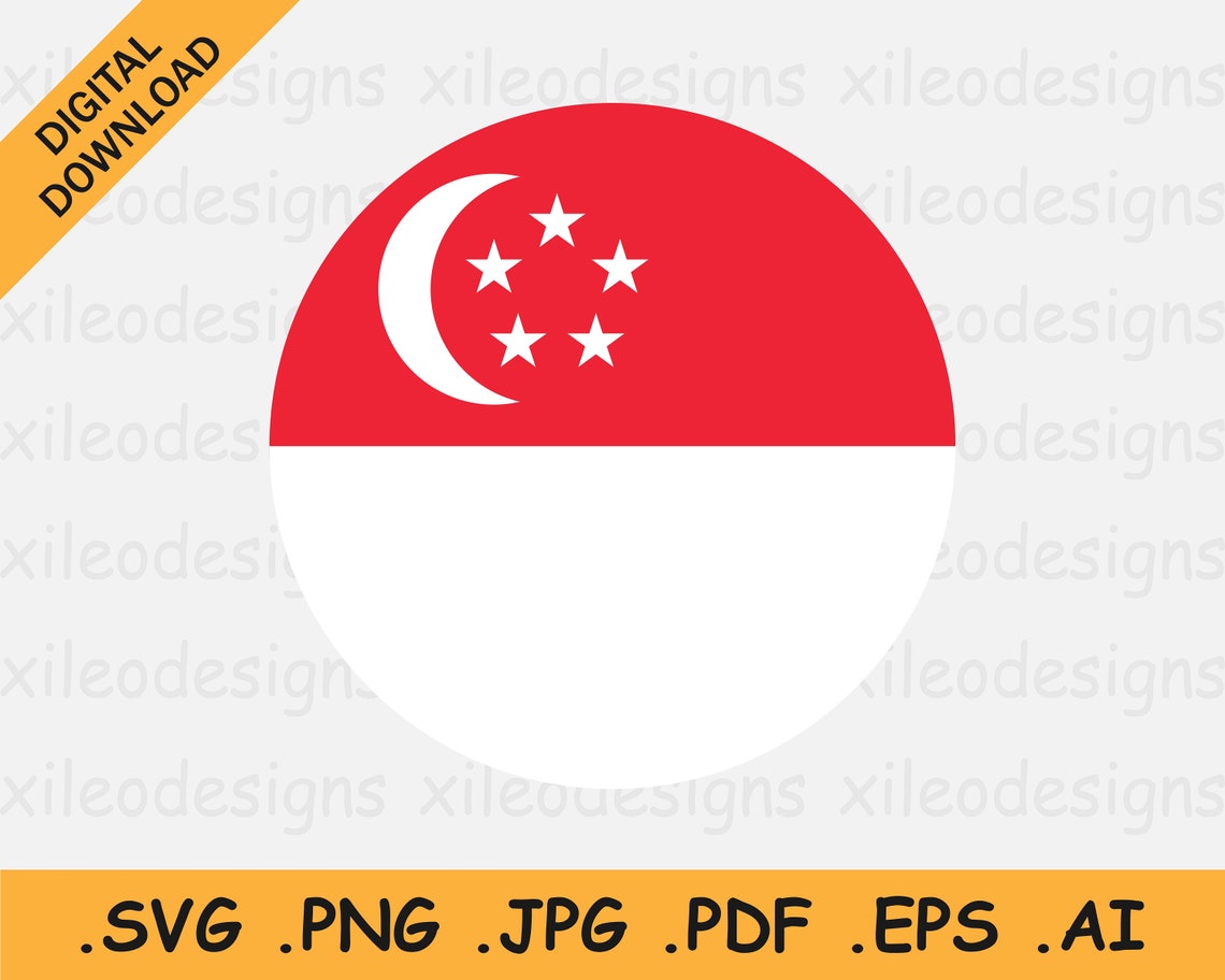 Singapore Round Flag SVG Singaporean Circular Banner - Etsy