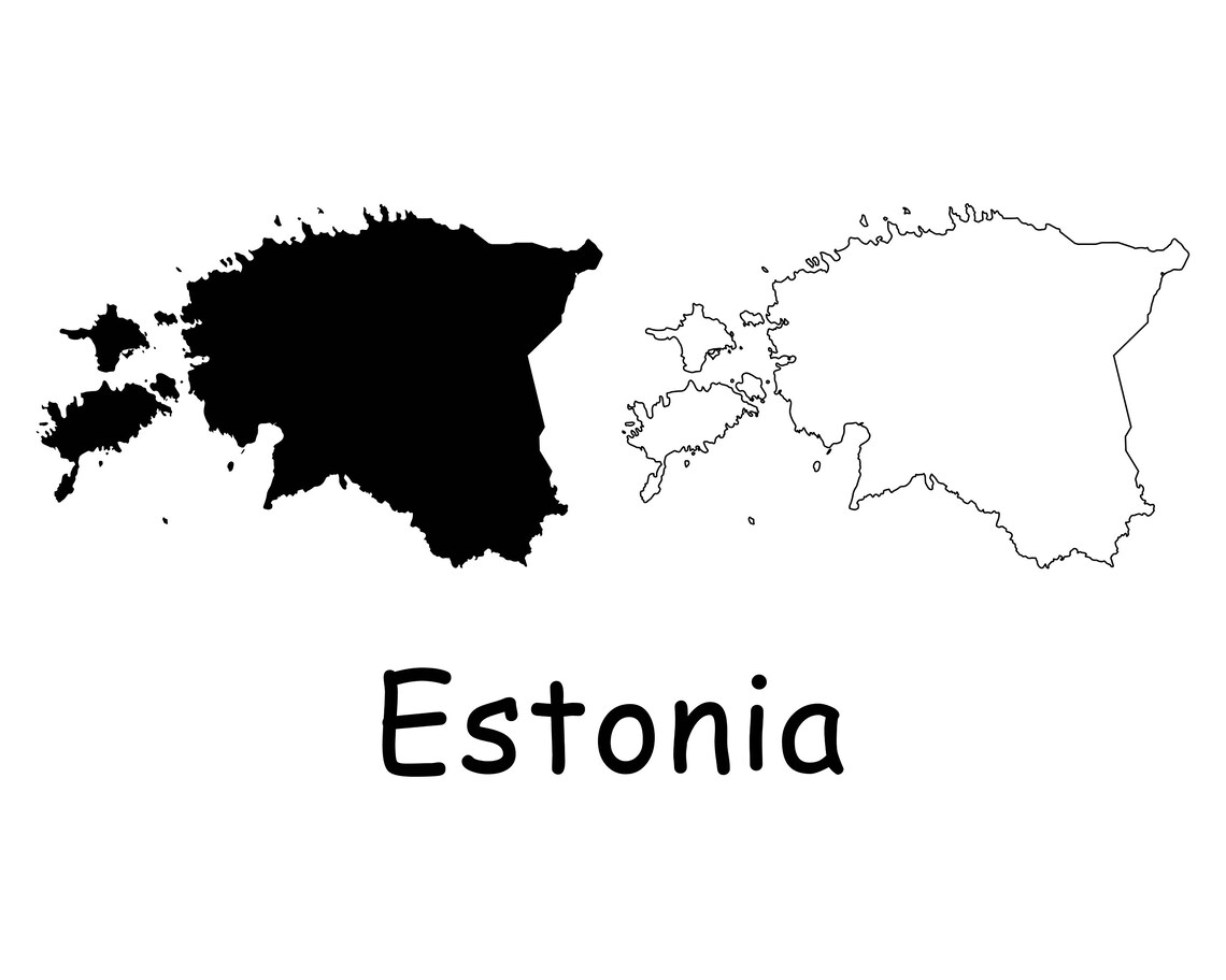 Map of Estonia, Estonia Map, Black and White Detailed Solid Outline ...