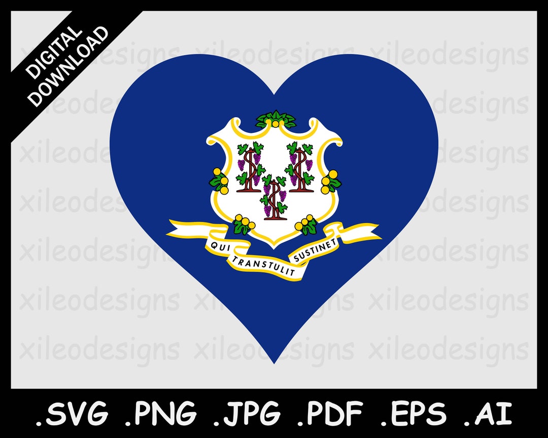 Connecticut Heart Flag SVG, CT USA Love Shape Flag, State Icon Sign ...